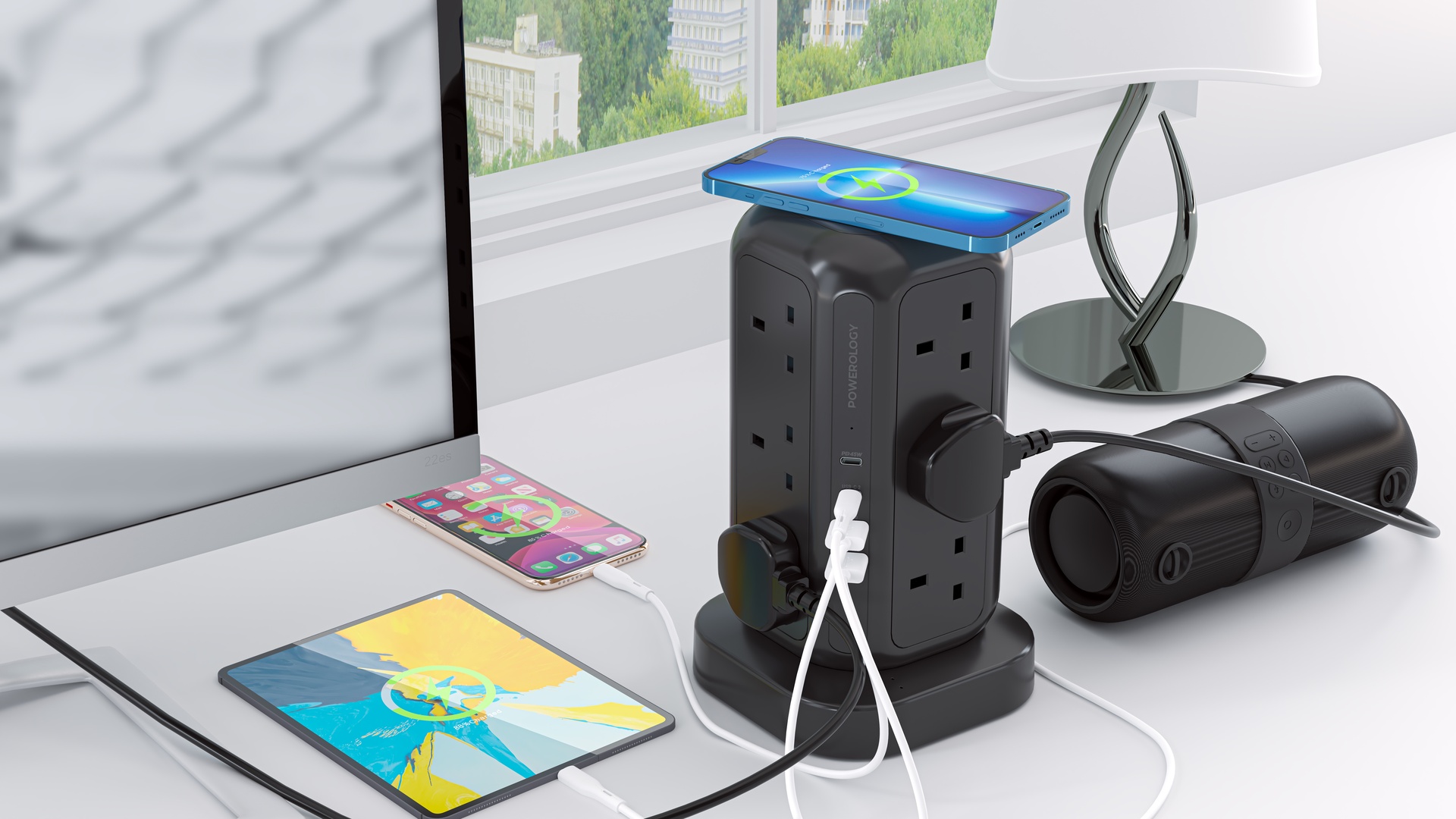 Powerology 12 Socket Multi-Port Tower Hub Extension